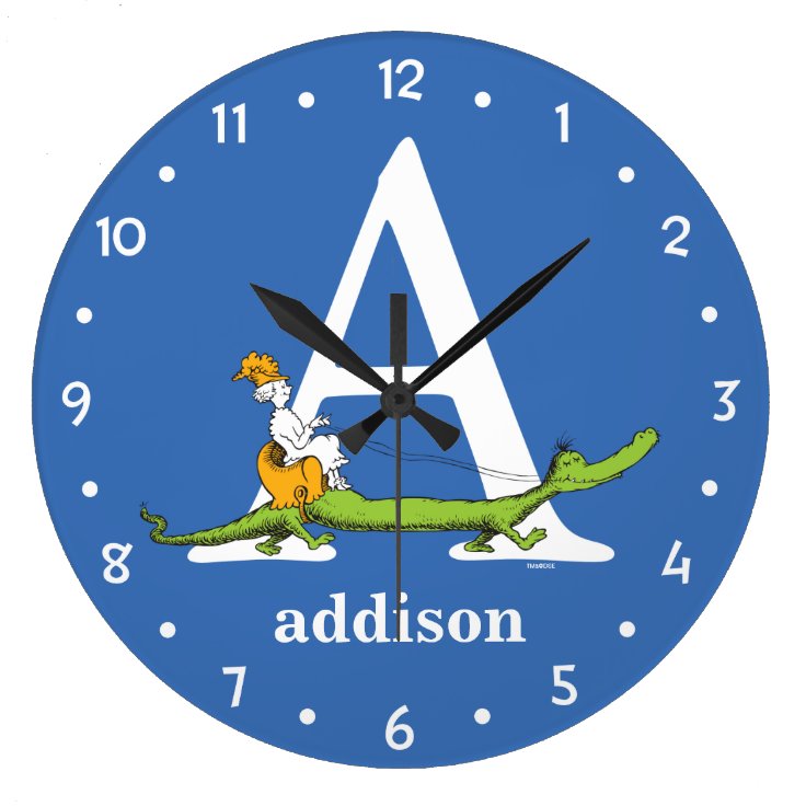 Dr. Seuss's ABC: Letter A - White | Add Your Name Large Clock | Zazzle
