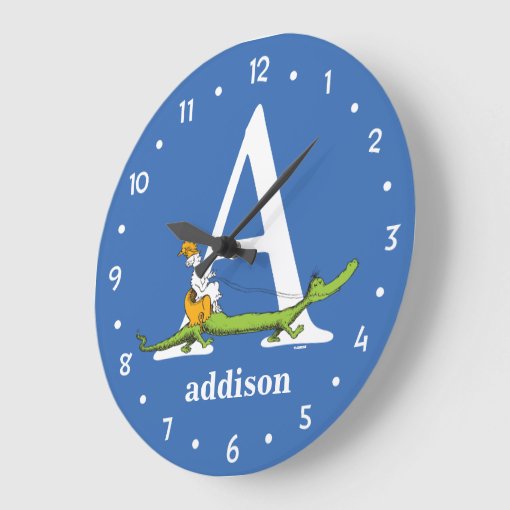 Dr. Seuss's ABC: Letter A - White | Add Your Name Large Clock | Zazzle