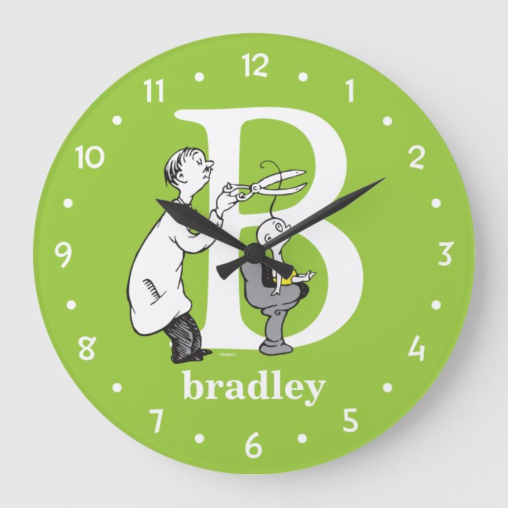 Dr. Seuss's ABC: Letter B - White | Add Your Name Large Clock | Zazzle