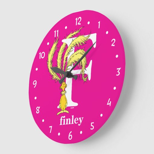 Dr. Seuss's ABC: Letter F - White | Add Your Name Large Clock | Zazzle