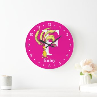 Dr. Seuss's ABC: Letter F - White | Add Your Name Large Clock | Zazzle