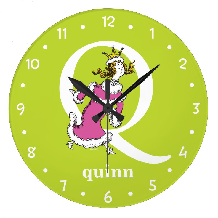 Dr. Seuss's ABC: Letter Q - White | Add Your Name Large Clock | Zazzle