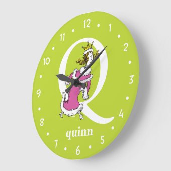 Dr. Seuss's ABC: Letter Q - White | Add Your Name Large Clock | Zazzle