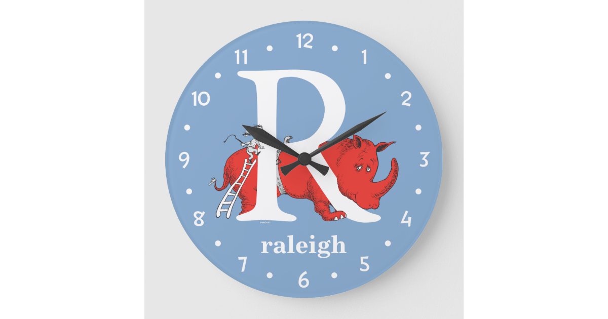Dr. Seuss's ABC: Letter R - White | Add Your Name Large Clock | Zazzle