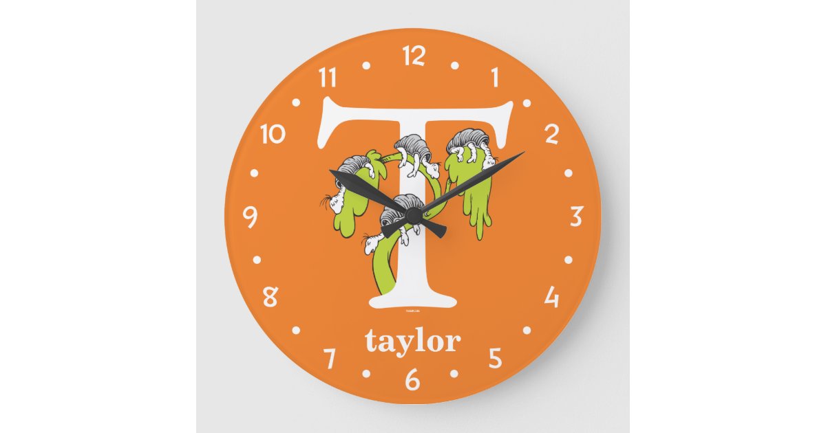 Dr. Seuss's ABC: Letter T - White | Add Your Name Large Clock | Zazzle