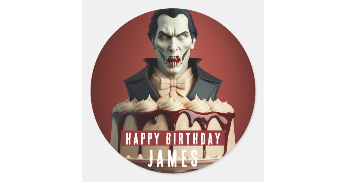 Dracula Vampire themed Cream Cake - Birthday Classic Round Sticker | Zazzle