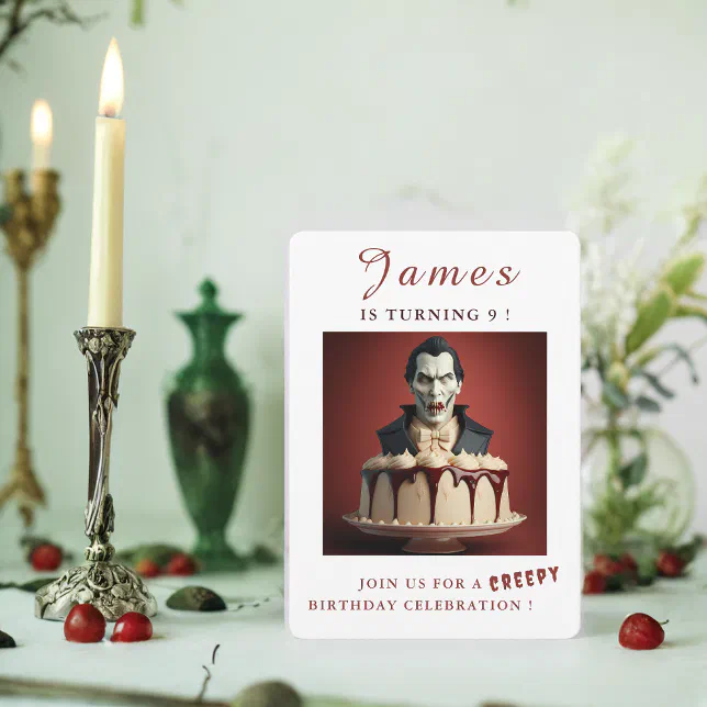 Dracula Vampire themed Cream Cake - Birthday Invitation | Zazzle
