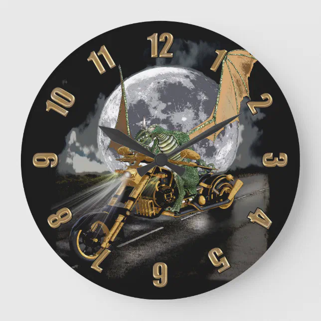 Drag-racing Dragon and Moon Fantasy Artwork Large Clock | Zazzle