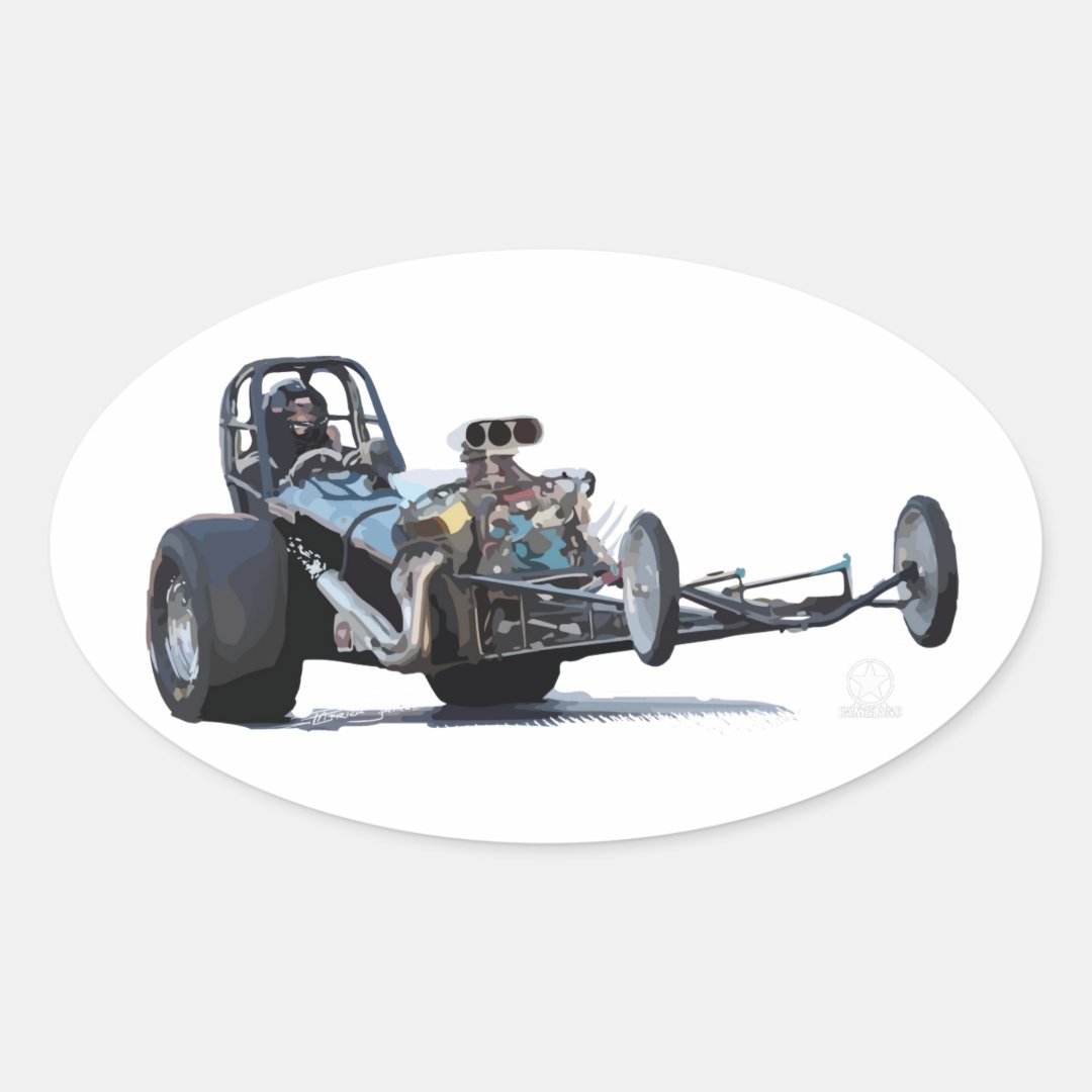 Drag Racing & Vintage Dragsters Oval Sticker | Zazzle