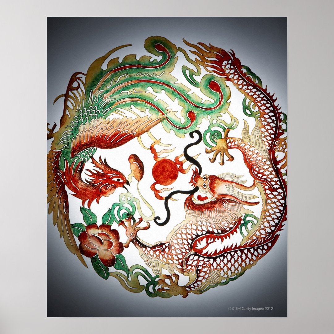 Dragon and Phoenix Stencil Poster | Zazzle