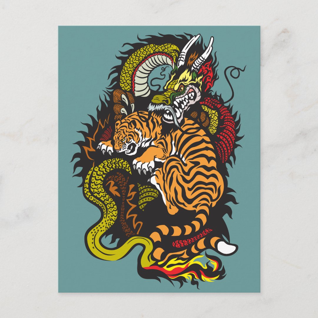 dragon and tiger fight postcard | Zazzle