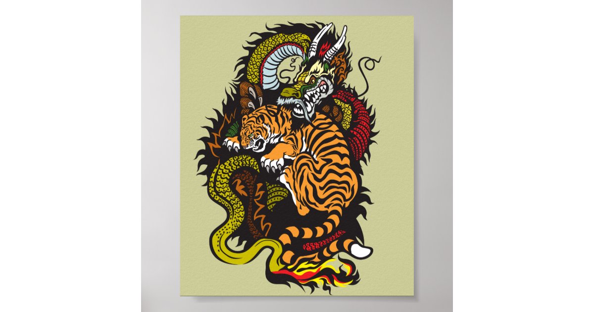 dragon and tiger fight poster | Zazzle