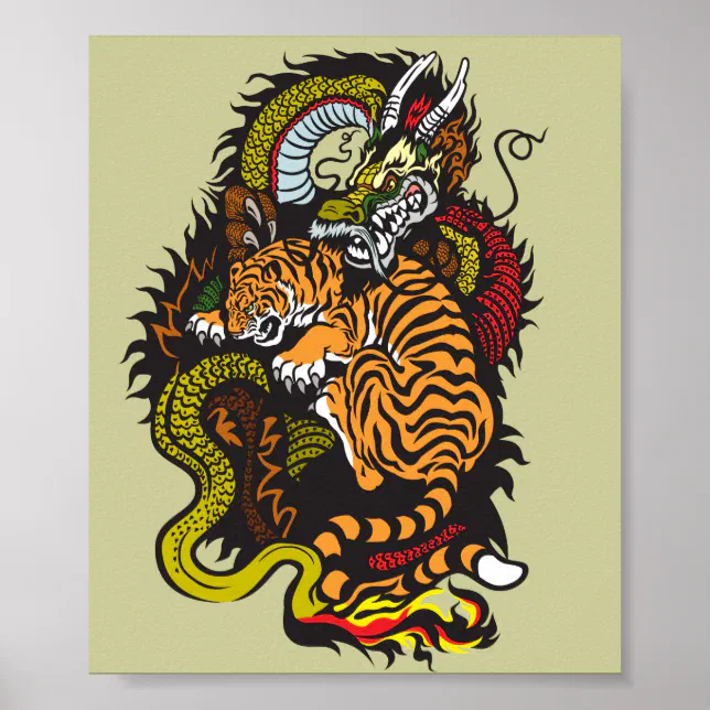 dragon and tiger fight poster | Zazzle
