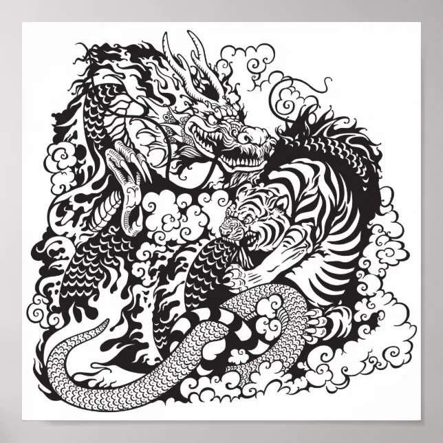 dragon and tiger fighting poster | Zazzle