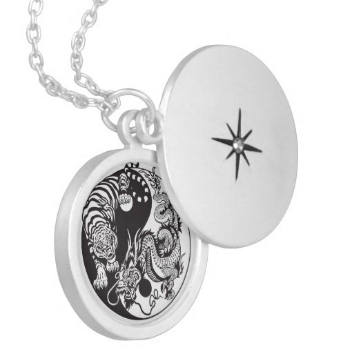 dragon and tiger yin yang symbol silver plated nec locket necklace | Zazzle
