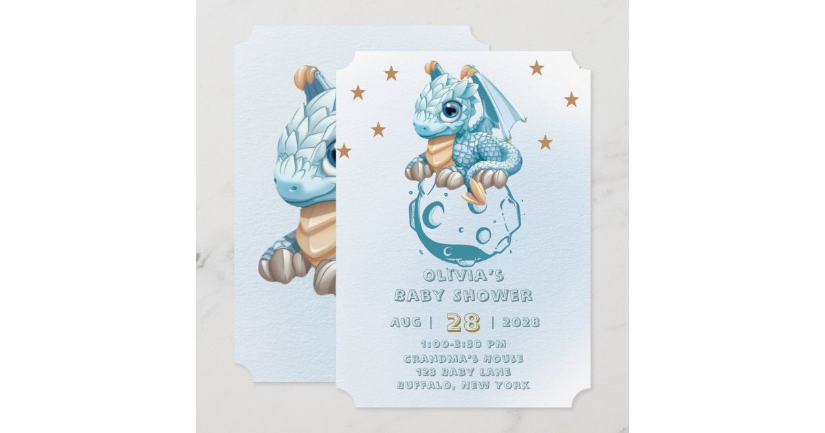 Dragon Aquamarine Astroid Boy Baby Shower Invitation | Zazzle