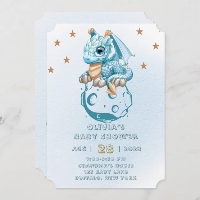 Dragon Aquamarine Astroid Boy Baby Shower Invitation | Zazzle