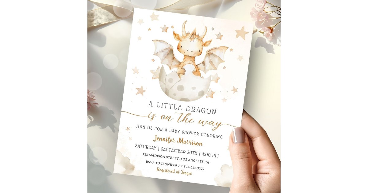 Dragon Baby Shower Cute Boho Watercolor Invitation | Zazzle