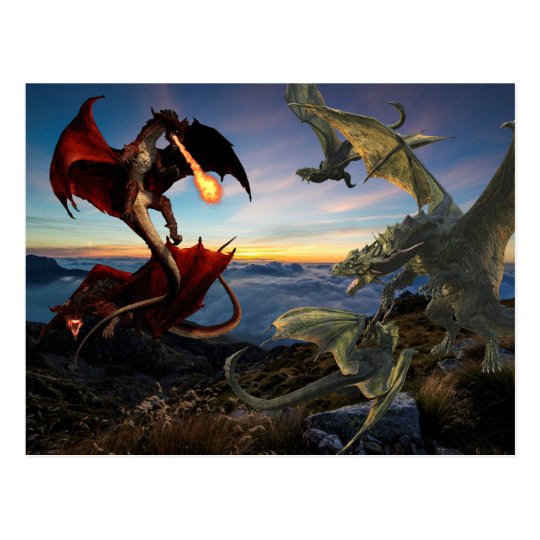 Dragon Battle Red Vs Green Fight Fantasy Postcard | Zazzle.com