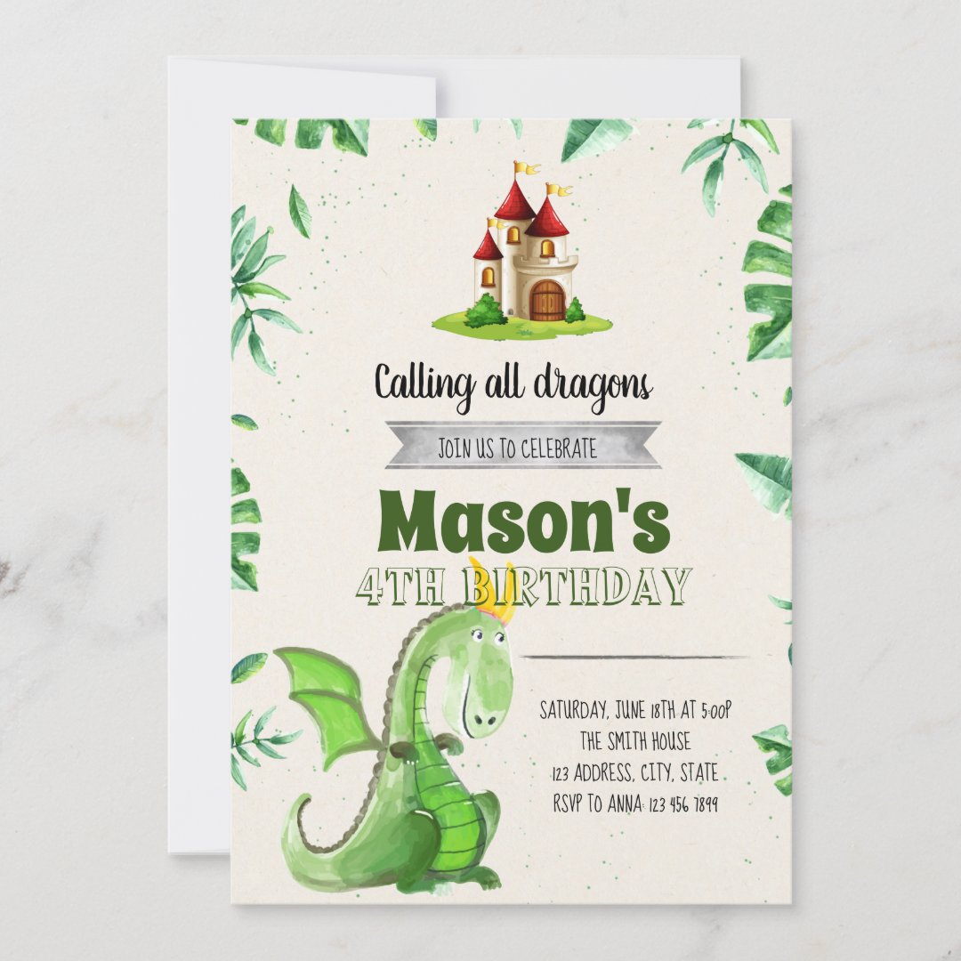 Dragon birthday party invitation | Zazzle