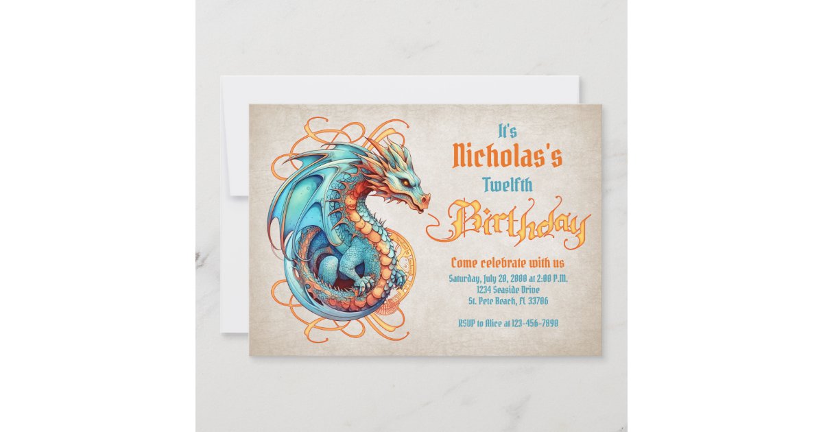 Dragon Birthday Party Invitation | Zazzle