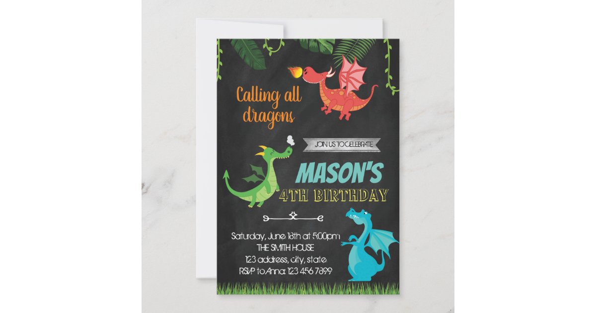 Dragon birthday party invitation | Zazzle