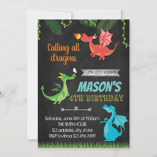 Dragon birthday party invitation | Zazzle