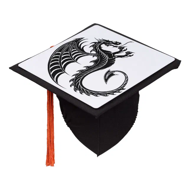 Dragon Black Shape Tattoo Style Graduation Cap Topper | Zazzle