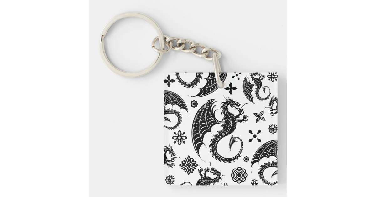 Dragon Black Shape Tattoo Style Keychain | Zazzle