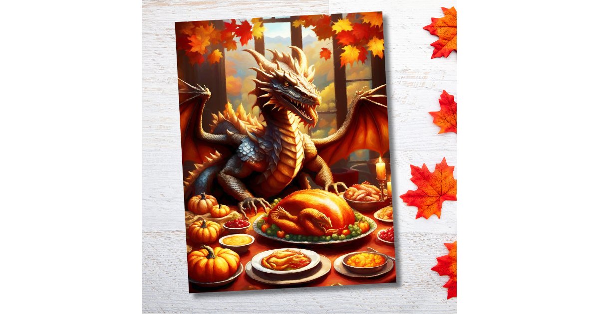 Dragon Celebrating Thanksgiving Postcard | Zazzle