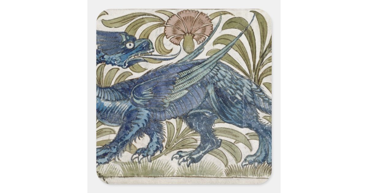 'Dragon' design for a tile (w/c on paper) Square Sticker | Zazzle