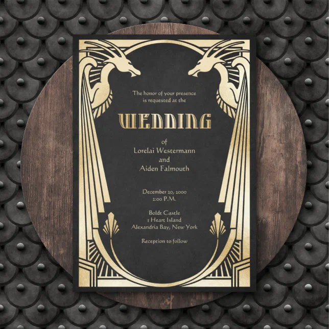 Dragon Fantasy Modern Deco Wedding Invitation | Zazzle
