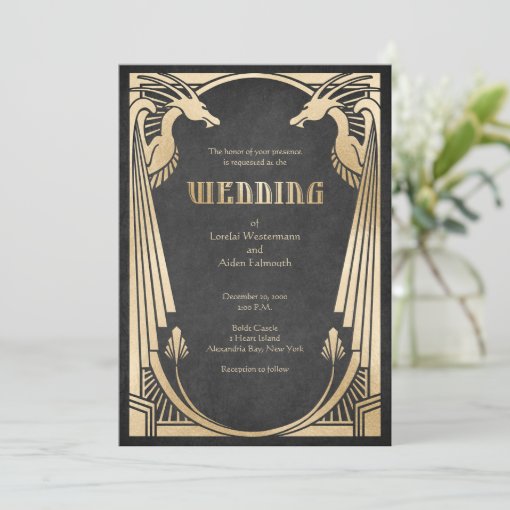 Dragon Fantasy Modern Deco Wedding Invitation | Zazzle