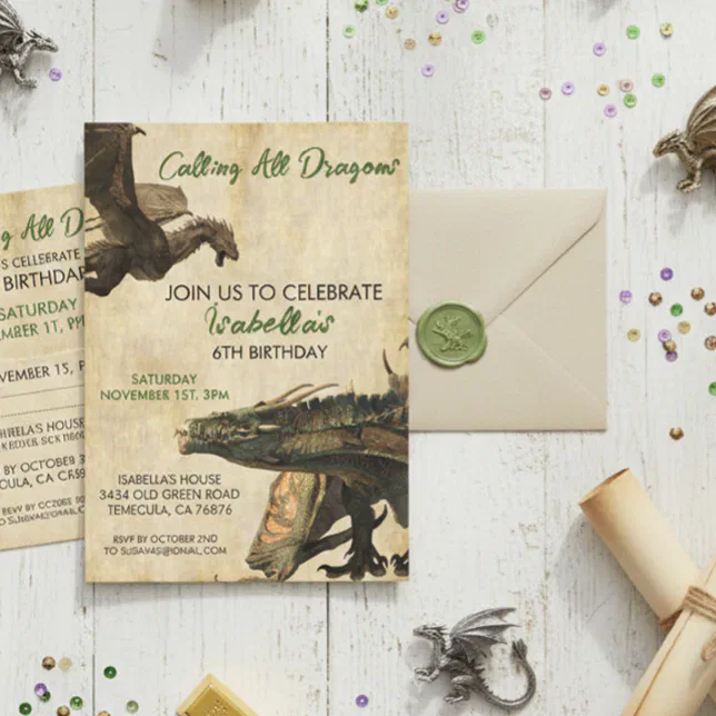 Dragon Fantasy Realistic Birthday Party Invitation | Zazzle