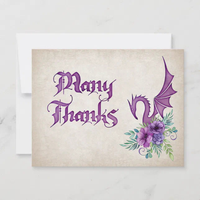 Dragon Floral Wedding Thank You Card | Zazzle