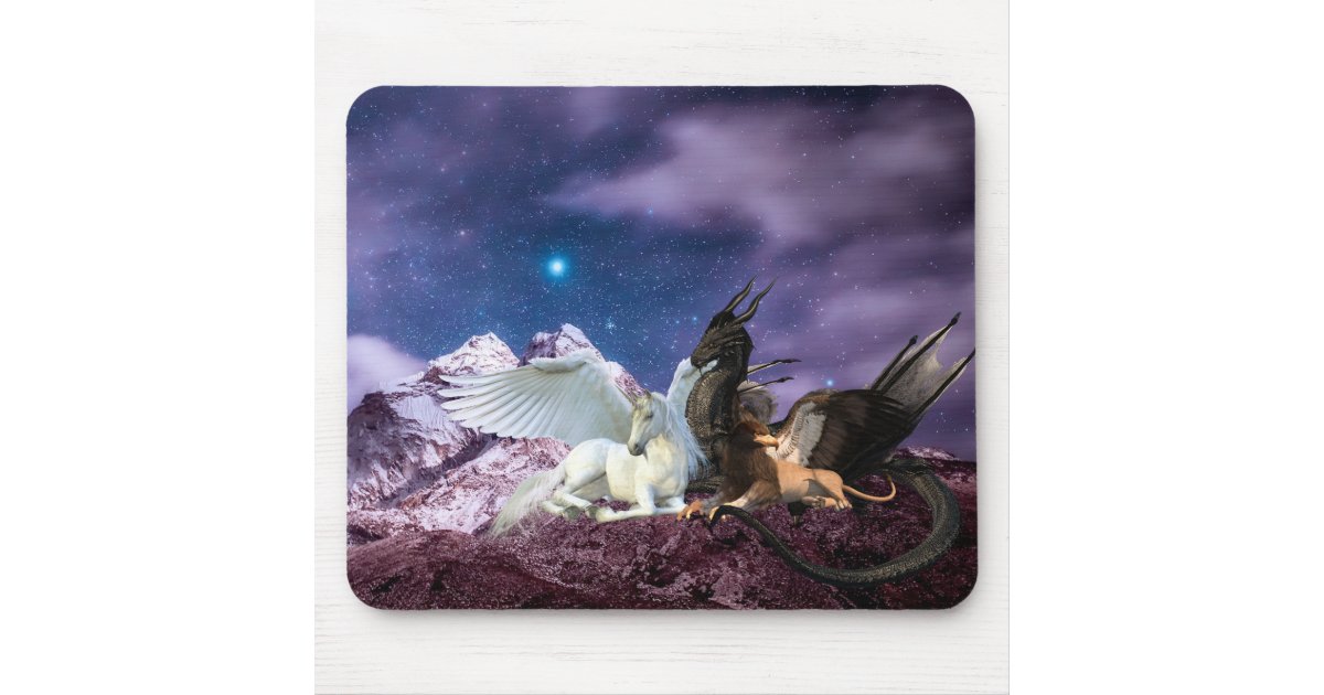 Dragon Griffin Pegasus Unicorn Fantasy Mouse Pad | Zazzle