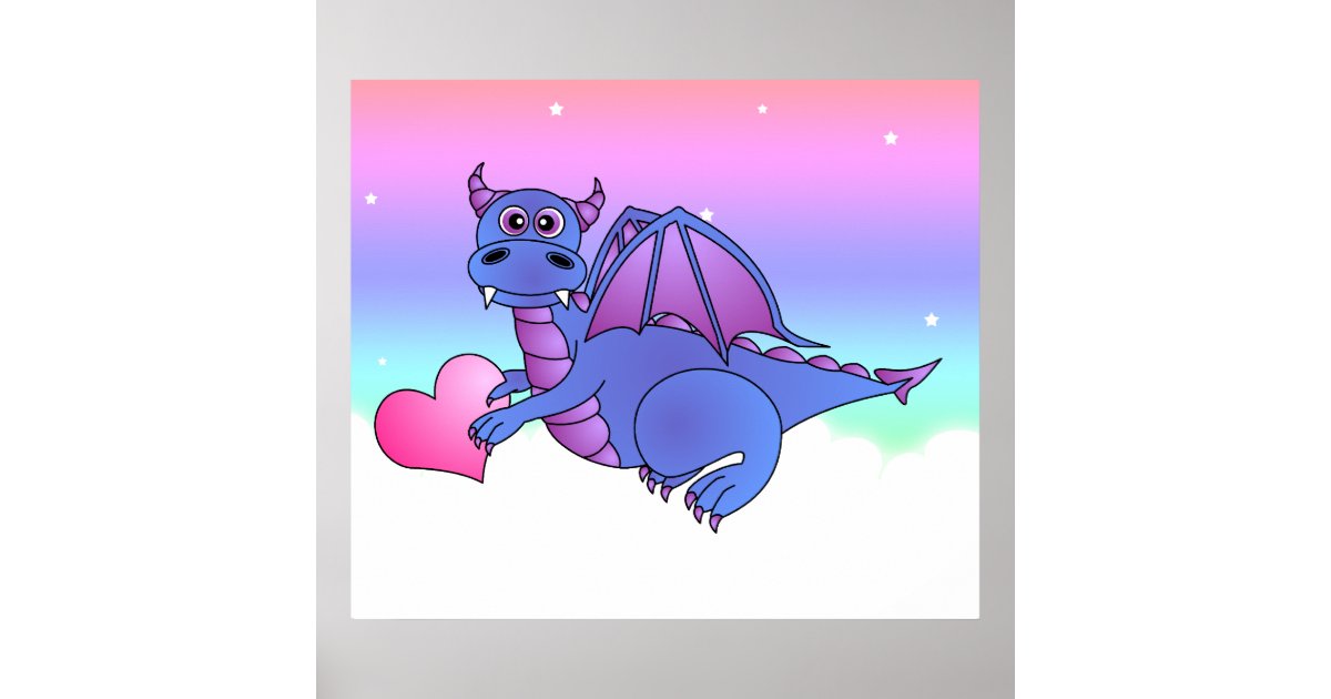 Dragon Heart - Cute Blue & Purple Dragon Poster | Zazzle