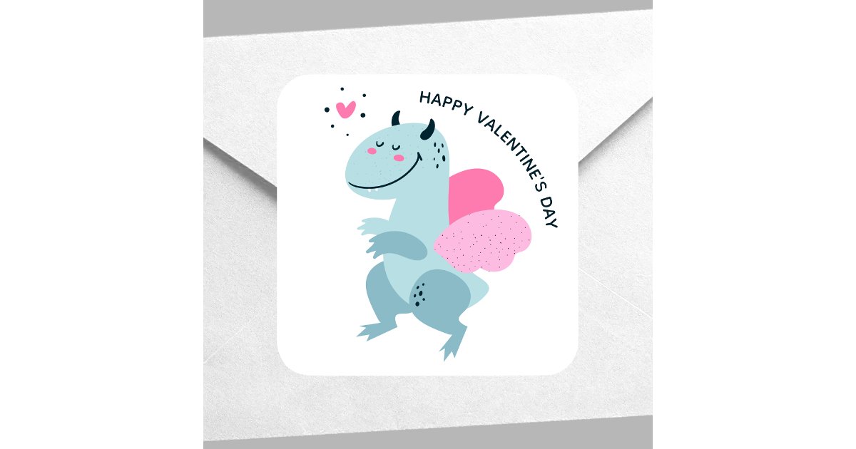 Dragon Heart Cute Personalized Valentine Square Sticker | Zazzle