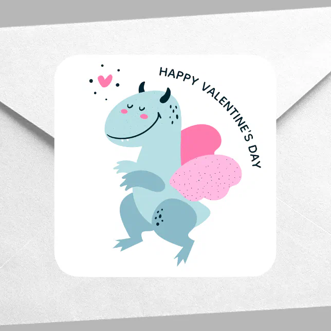 Dragon Heart Cute Personalized Valentine Square Sticker | Zazzle