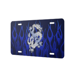 Dragon in Chrome like blue Carbon Fiber Styles License Plate | Zazzle