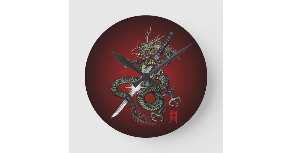 Dragon katana3 round clock | Zazzle