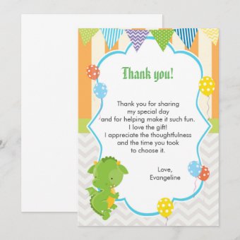 Dragon Kids Birthday Thank You Card Note | Zazzle