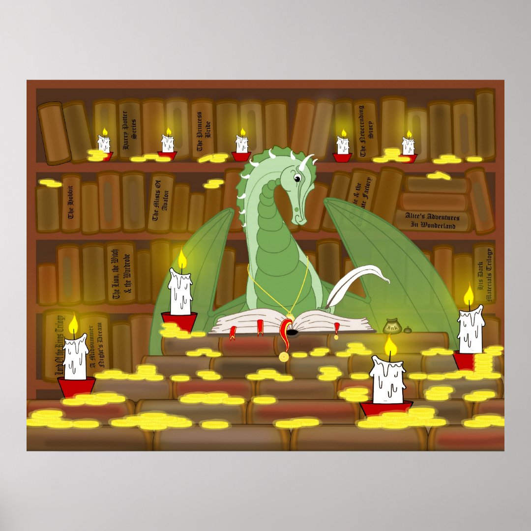 Dragon library poster | Zazzle