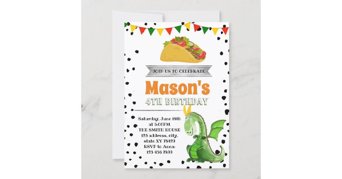 Dragon love tacos party invitation | Zazzle