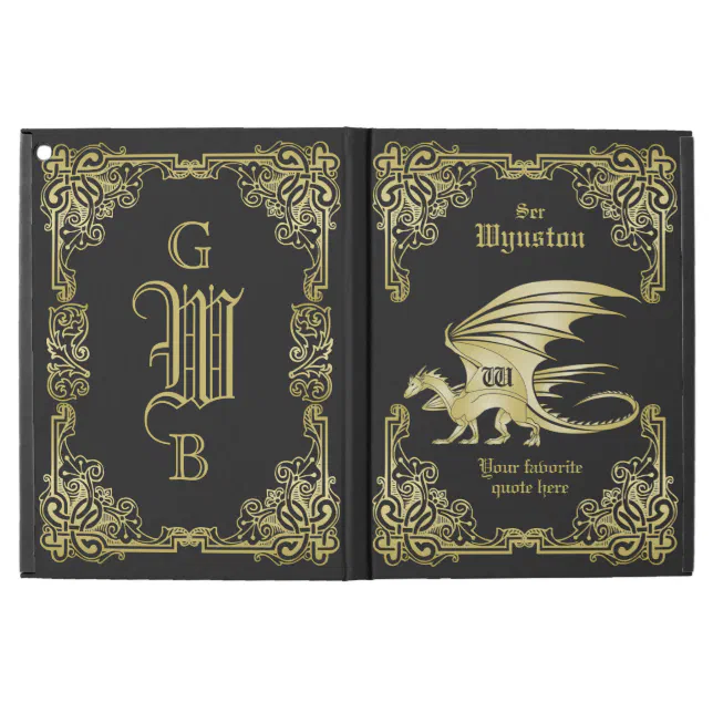 Dragon Monogram Gold Frame Traditional Book Cover | Zazzle