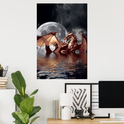 Dragon & Moon Fantasy Poster | Zazzle