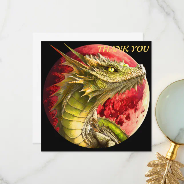 Dragon on Bloody Moon Thank You Card | Zazzle