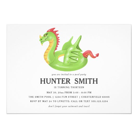 Dragon Pool Float Birthday Pool Party Invitation | Zazzle.com