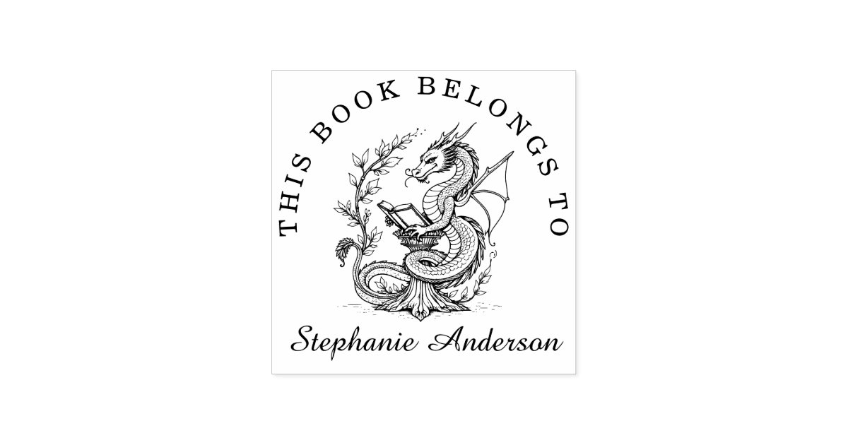 Dragon Reading a Book Library Bookplate Stamp | Zazzle