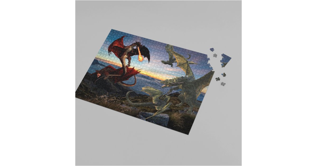 Dragon Red Green Battle Fantasy Jigsaw Puzzle | Zazzle